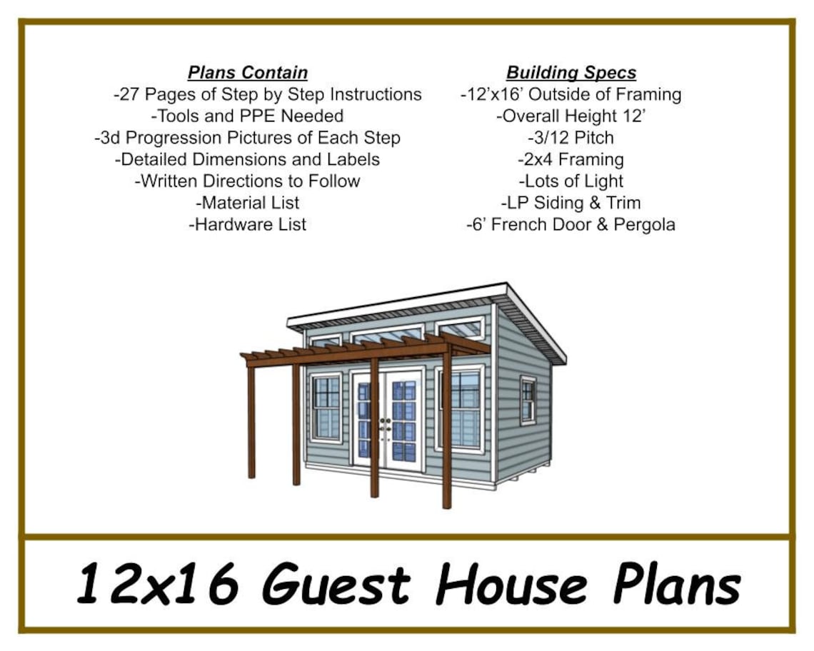 Guest House Plans 12x16 She Shed/man Cave Plans PDF - Etsy