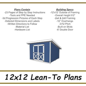 Lean-to Shed Plans 12x12 - PDF Download - Etsy
