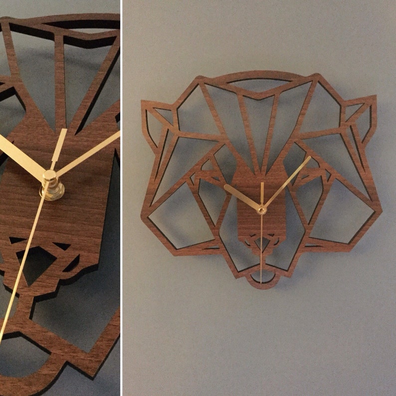 Geometric Bear's Head Clock. Wooden Bear clock Bear | Etsy