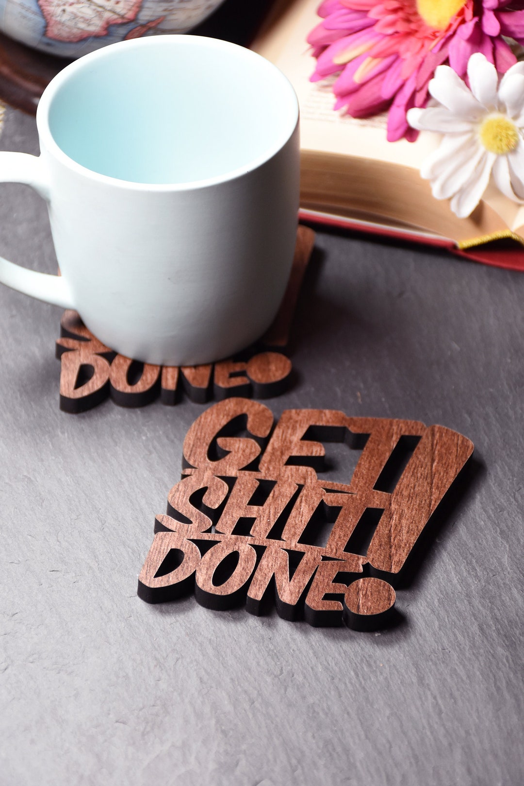Get Shit Done Coaster X1 Individual - Motivational Sweary Gift - Wooden ...
