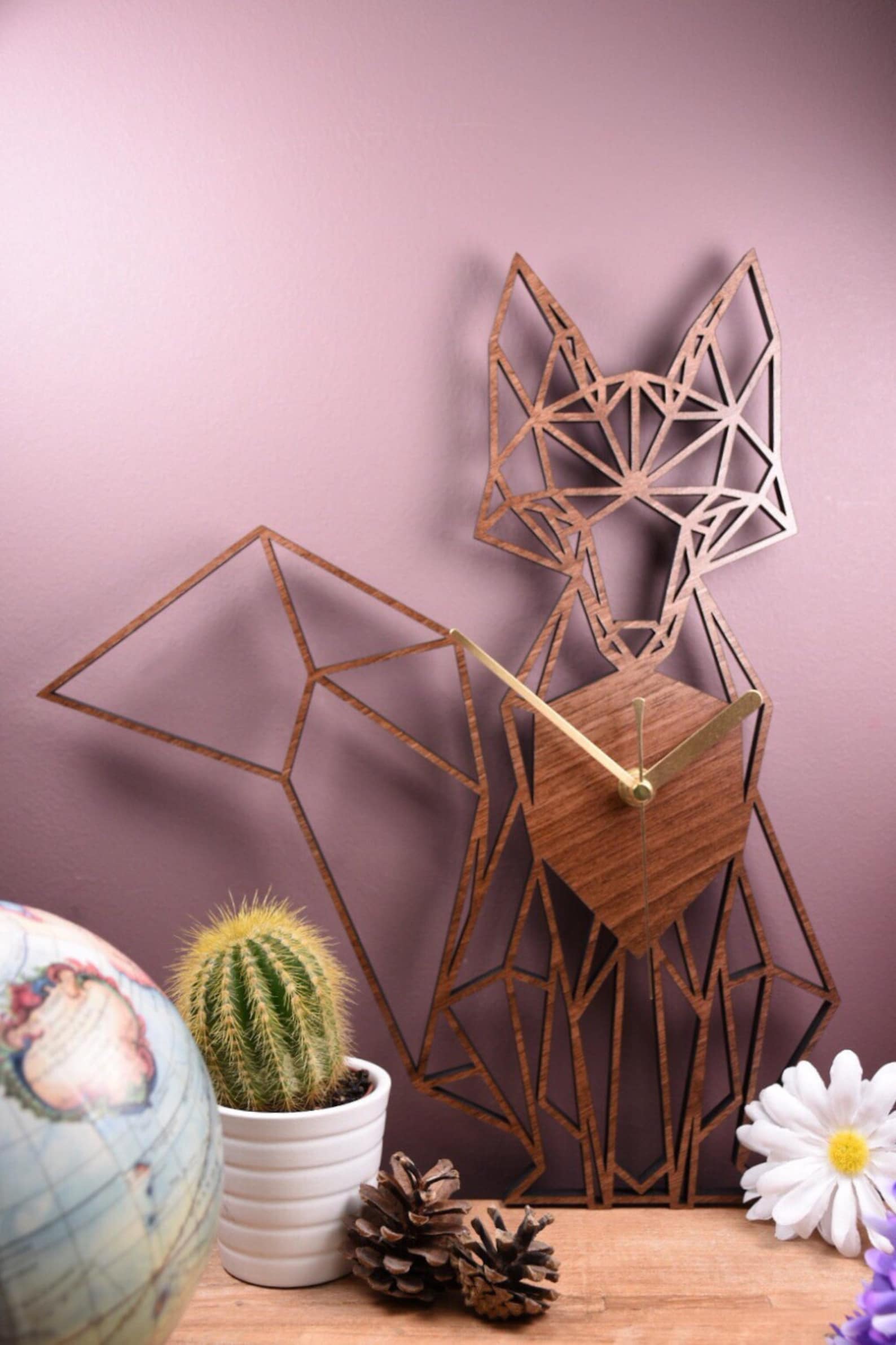 Fox Clock - Geometric Wooden Fox Clock - Full Fox. Perfect for Fox ...