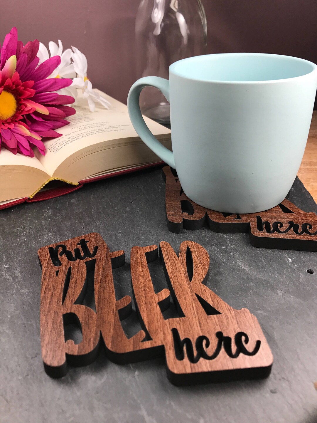 X1 Individual Beer Coaster - Wooden Beer Coaster - Put Beer Here ...