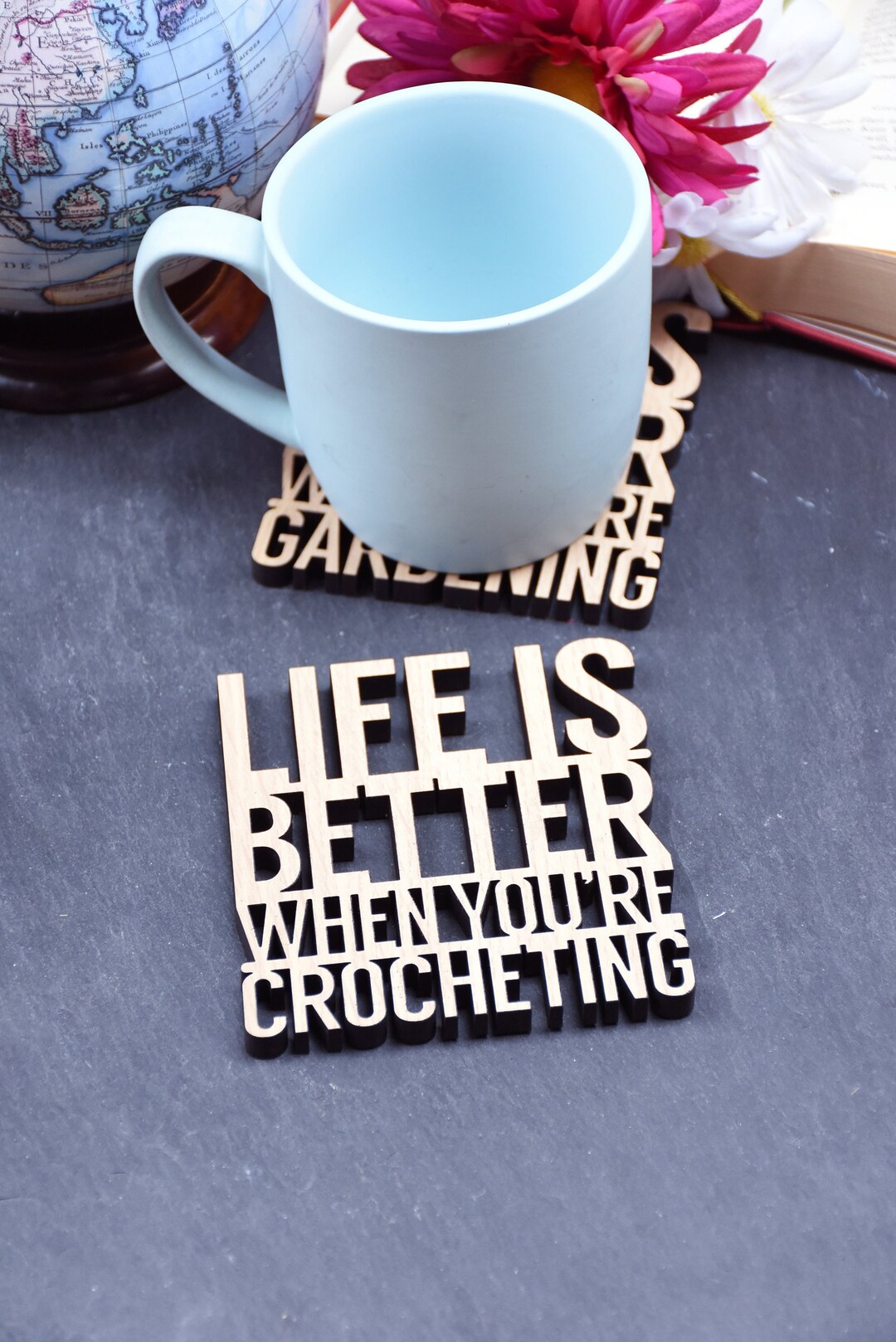 Life is Better When You’re Crocheting Wooden Coaster | Crocheting Gift ...