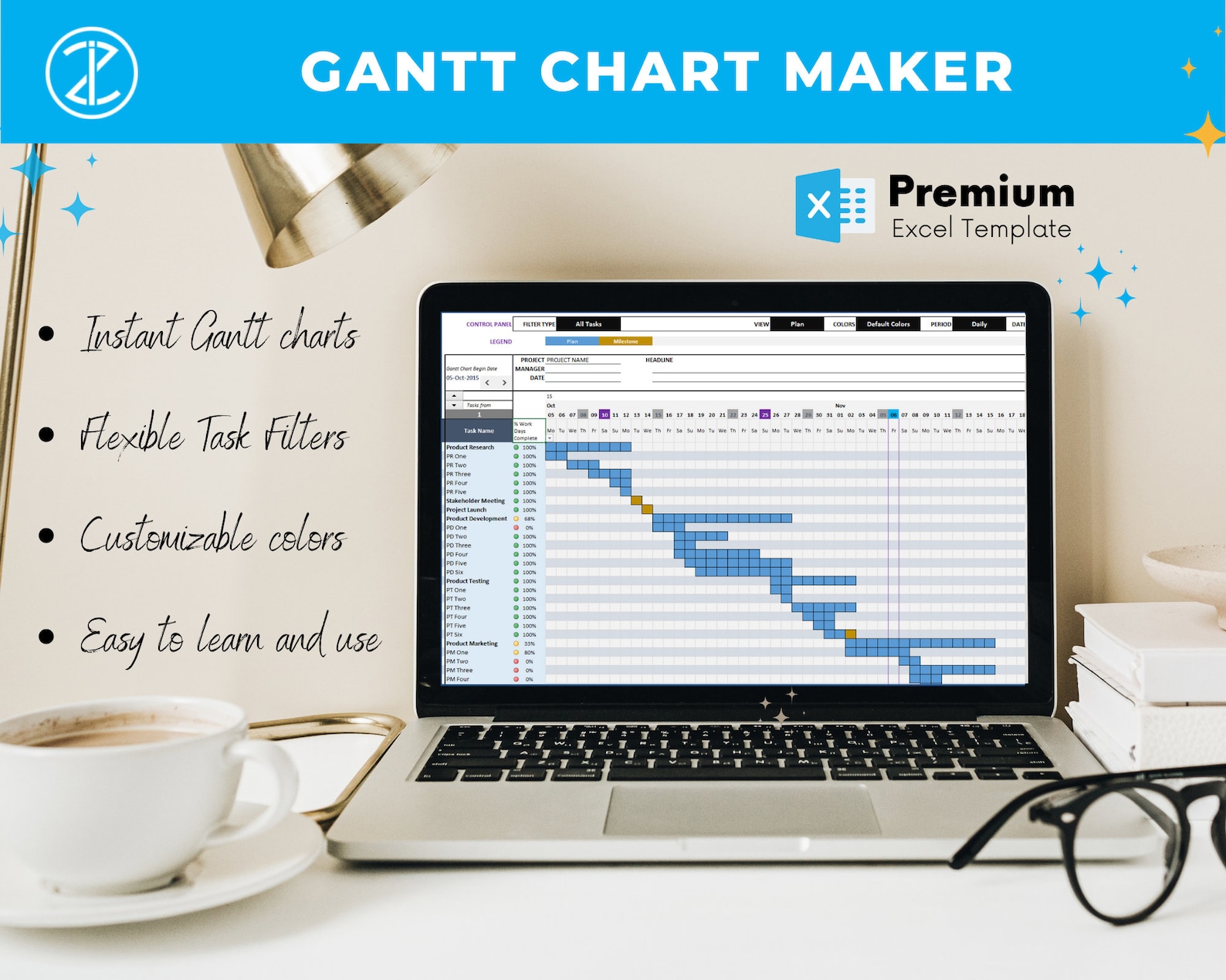 Gantt Chart Maker Excel Template | Project Planner Excel | Task Manager ...