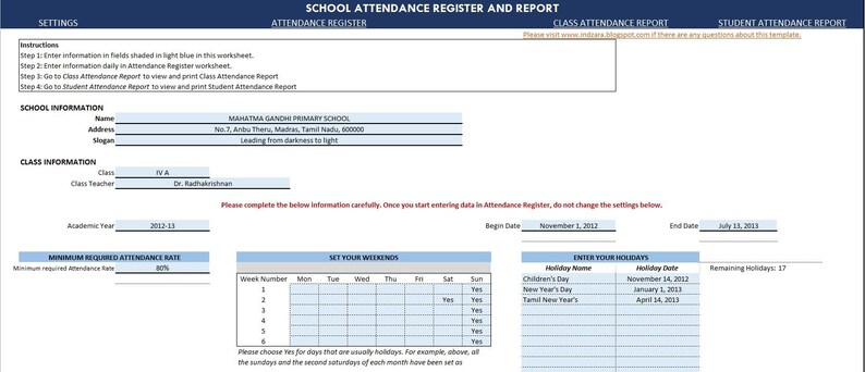 Student Attendance Register Excel Template - Etsy