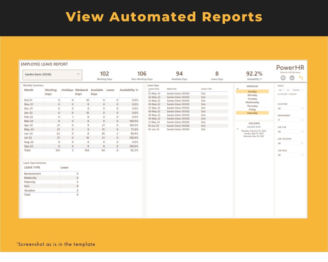 Leave Dashboard – Power BI Template - Etsy