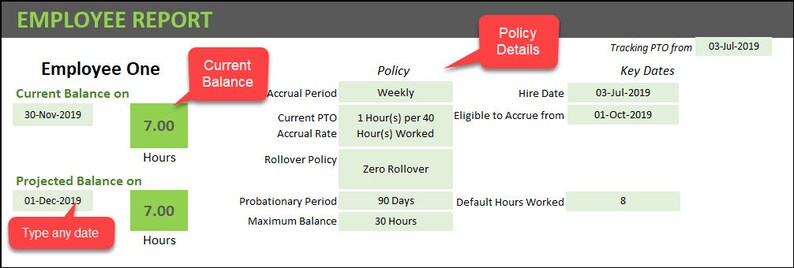 PTO Balance Calculator(hourly) - Excel Template - Etsy