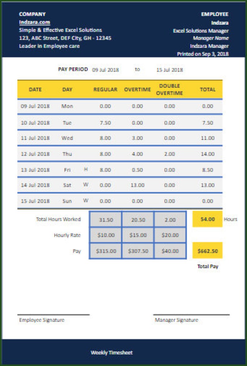 Employee Timesheet - Google Sheet Template - Etsy