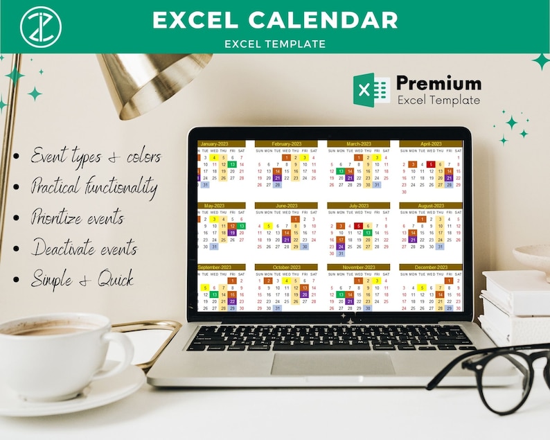 Calendrier Excel 2024/2023 Calendrier Excel personnalisé Calendrier ...