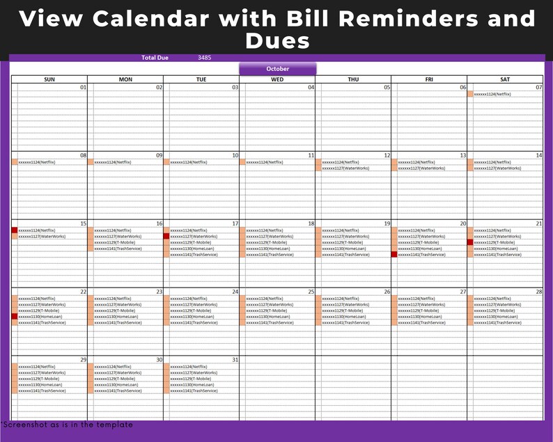 Bills Tracker Excel Template Bills Reminder Template - Etsy