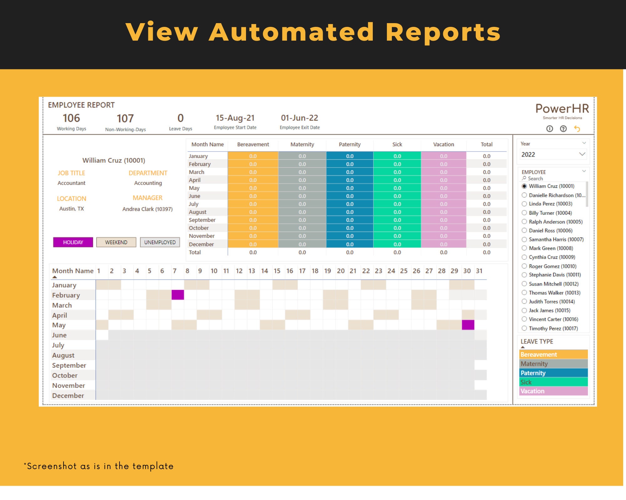 Employee Leave Tracker – Power BI Template - Etsy