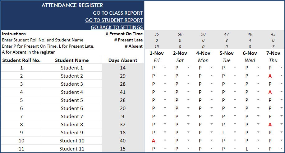School Attendance Register – Google Sheet Template - Etsy