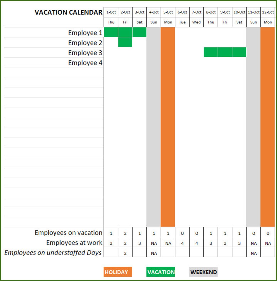 Employee Vacation Planner – Excel Template - Etsy