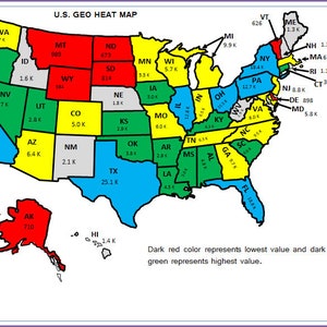 U.S State Heat Map Excel Template - Etsy
