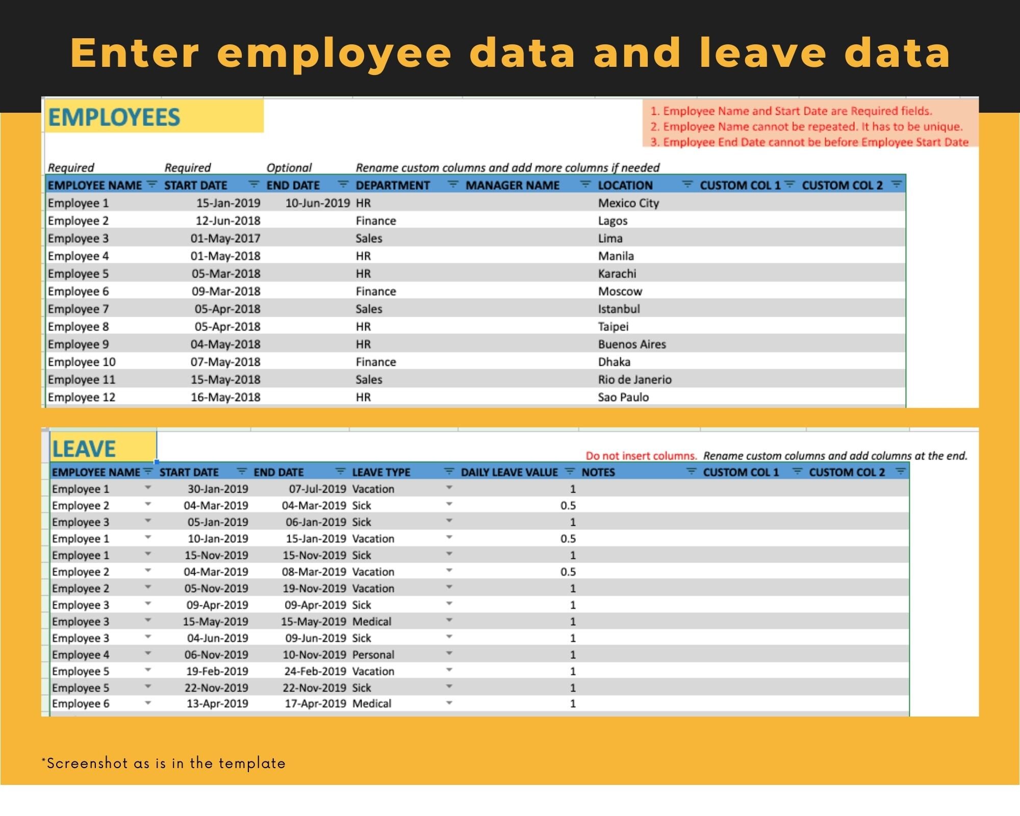 Employee Leave Manager Google Sheet Template - Etsy