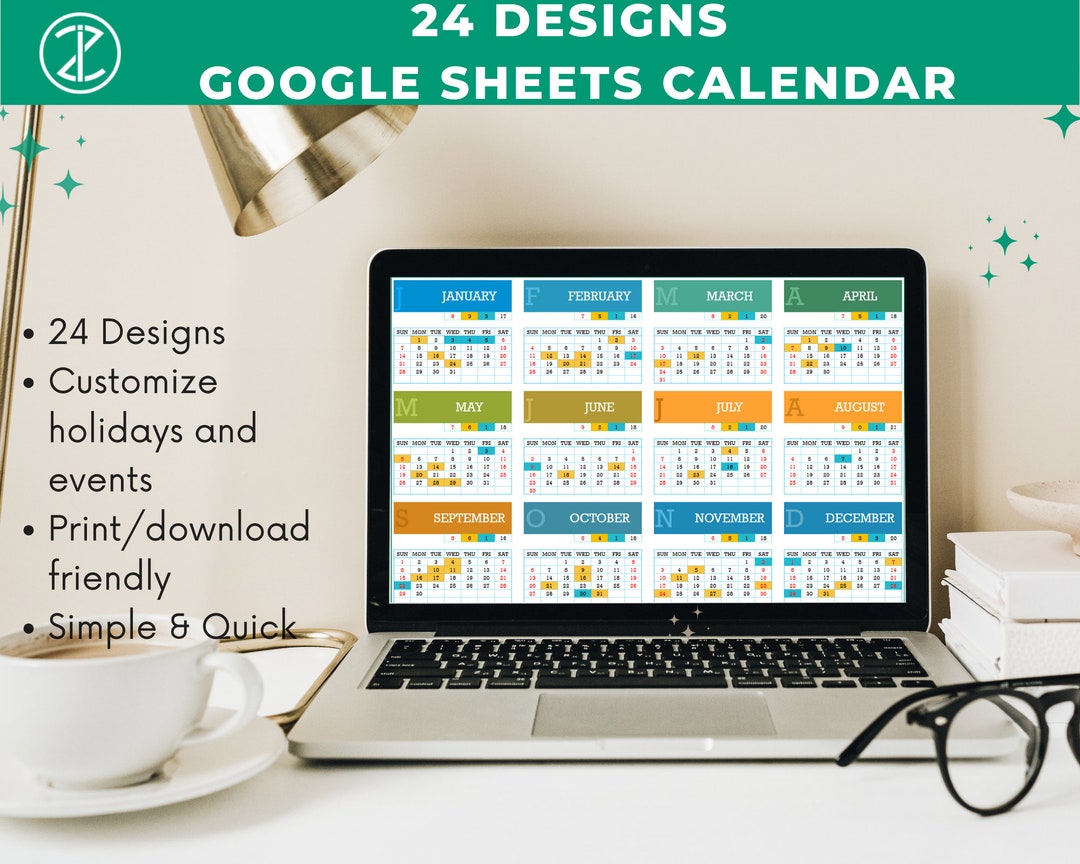 Calendar Google Sheet Template | 24 Designs Calendar - Etsy