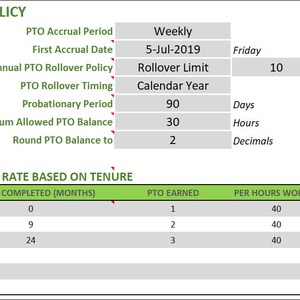 PTO Balance Calculator(hourly) - Excel Template - Etsy