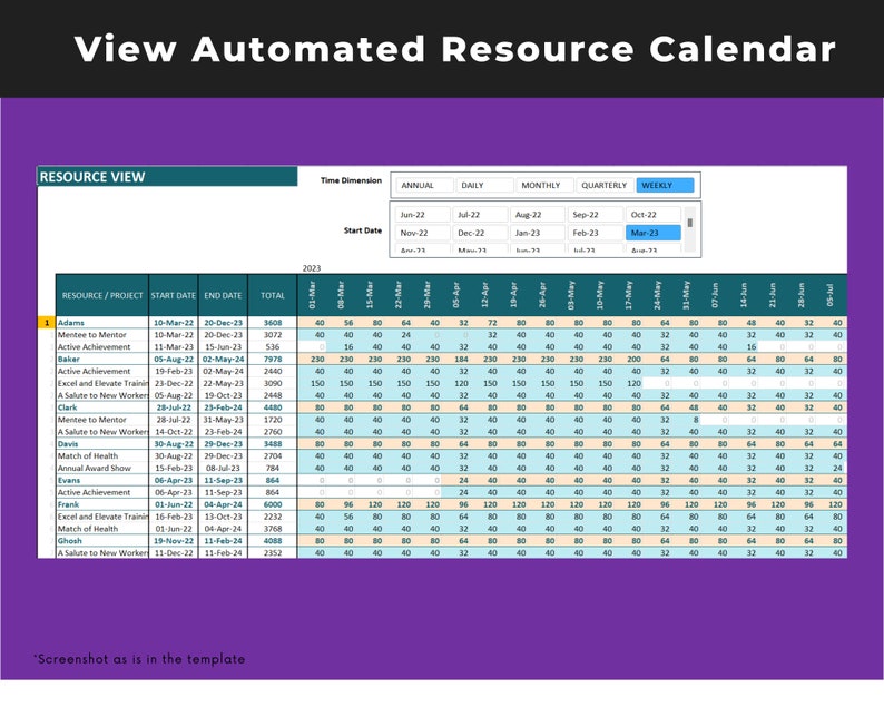 Resource Planning Calendar Excel Template - Etsy