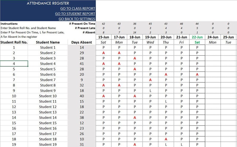 School Attendance Register Excel Template - Etsy