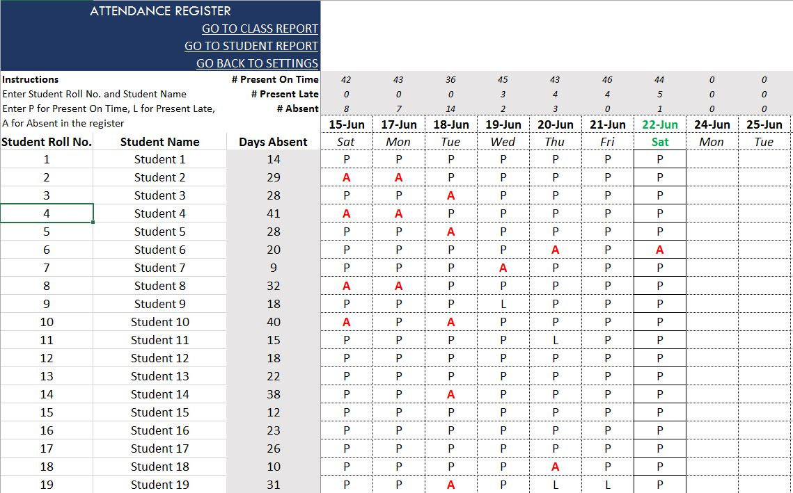 School Attendance Register - Excel Template - Etsy