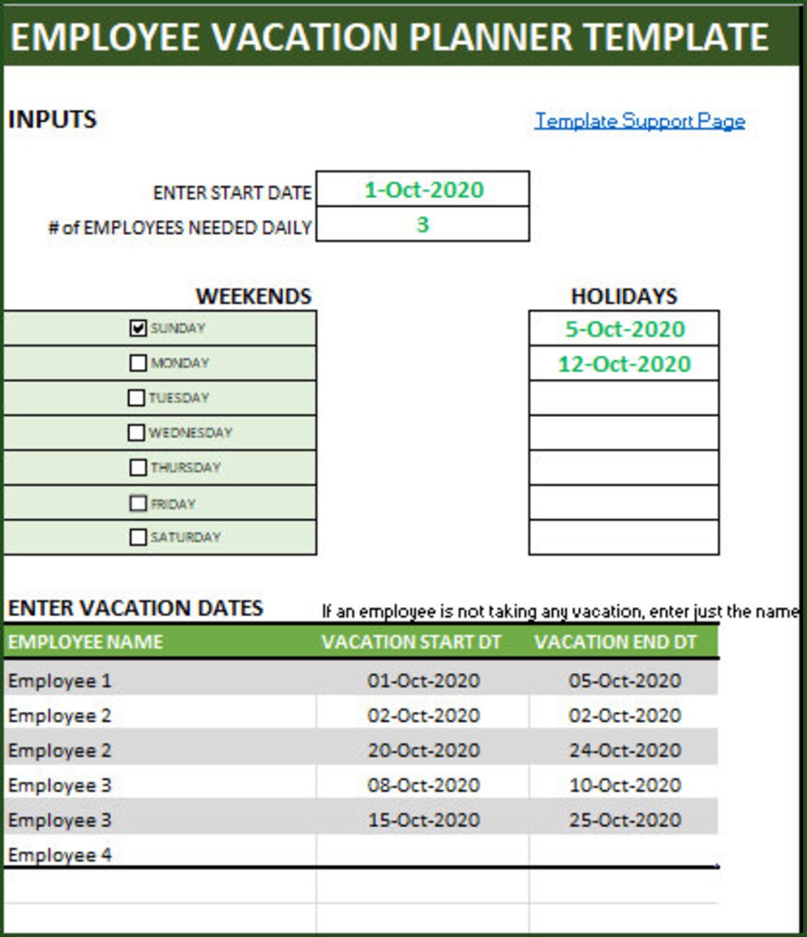 Employee Vacation Planner – Excel Template - Etsy