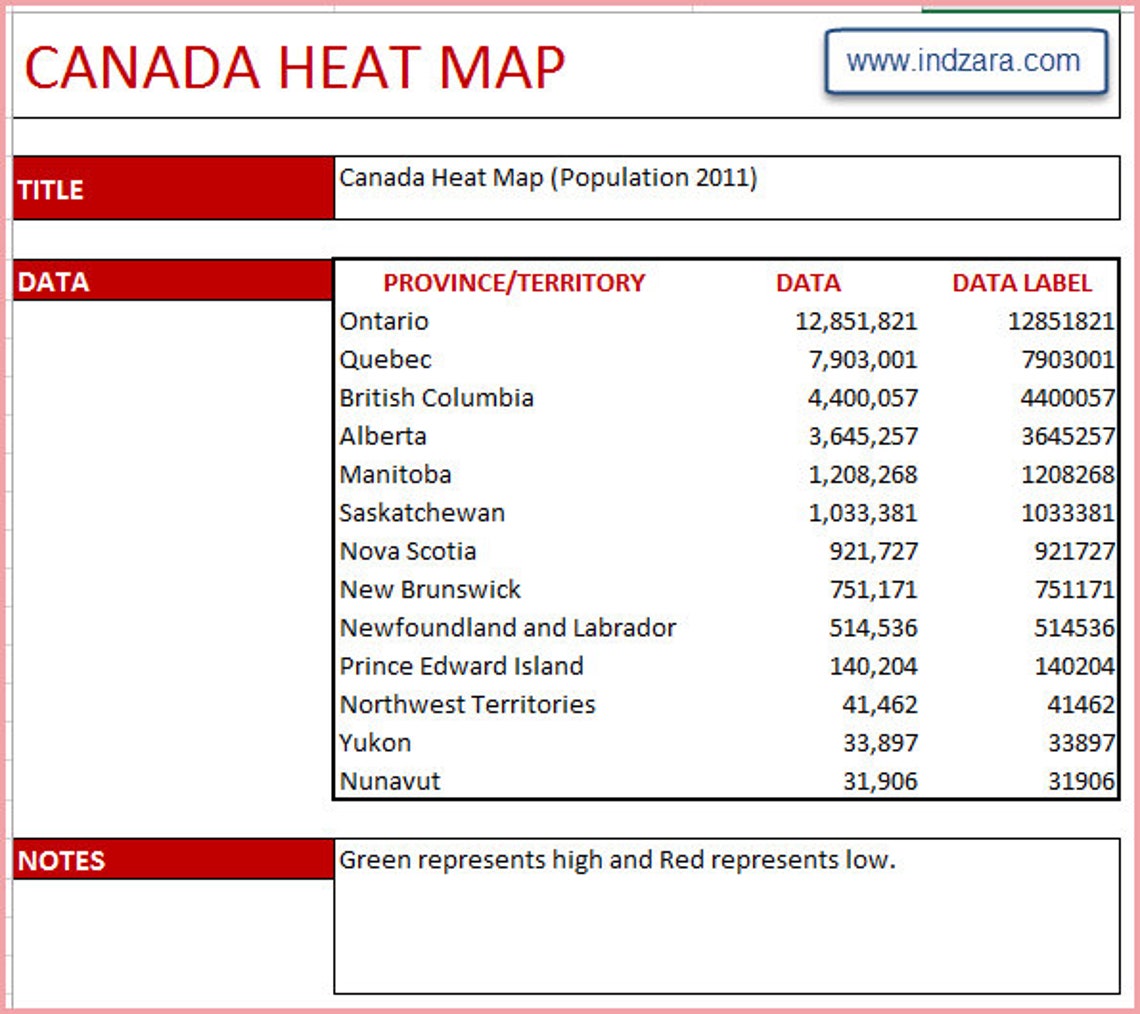 Canada Heat Map Excel Template - Etsy