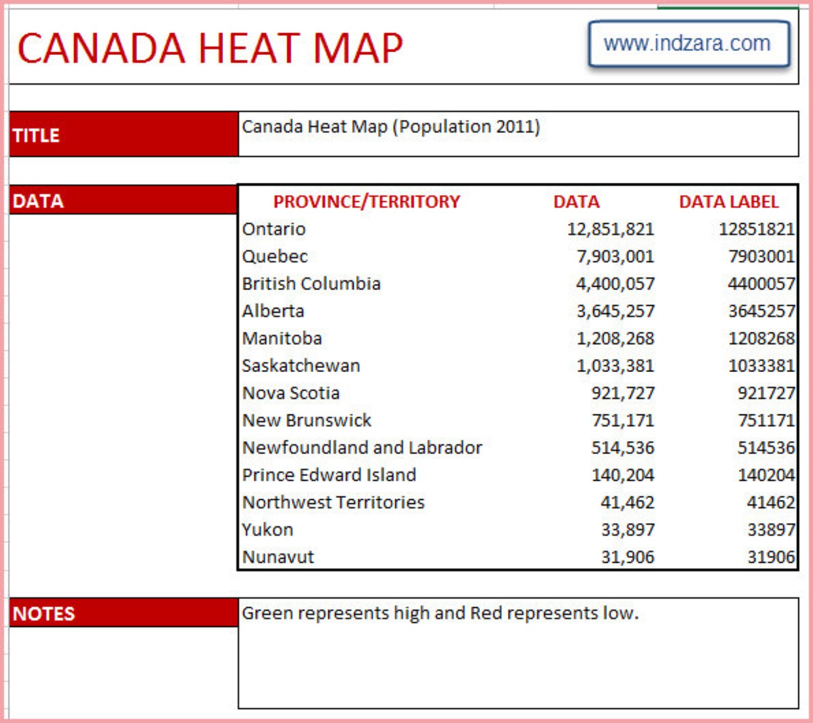 Canada Heat Map Excel Template - Etsy