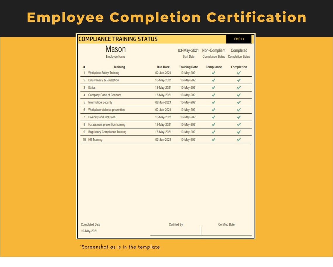 Compliance Training Dashboard Google Sheet Template - Etsy