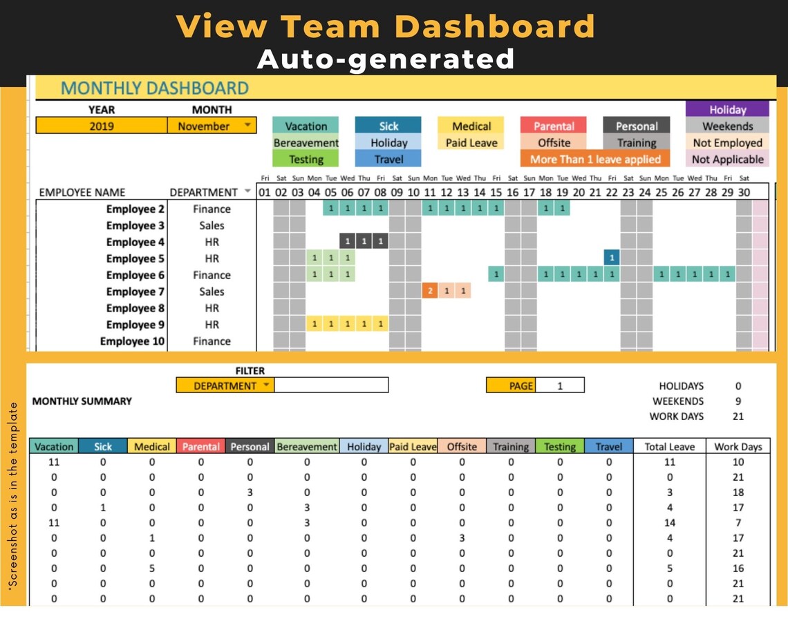Employee Leave Manager Google Sheet Template - Etsy