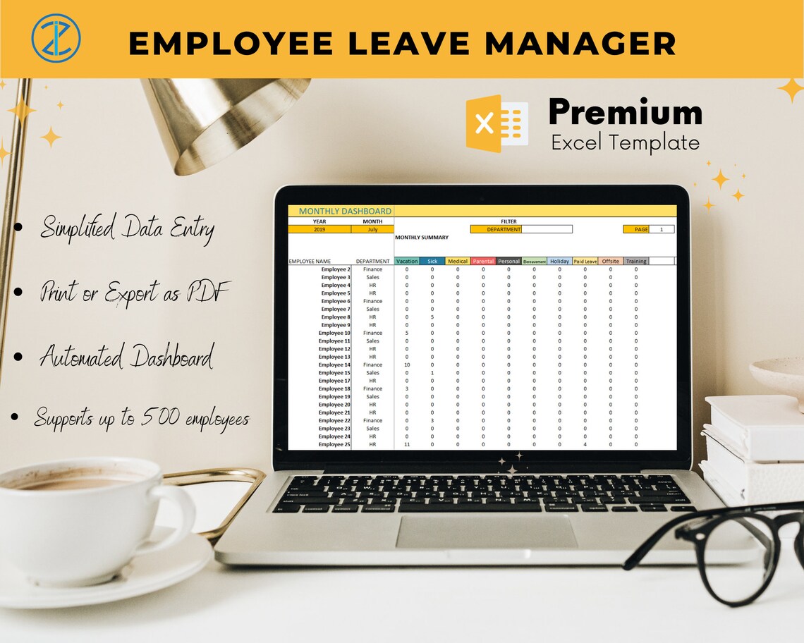 Employee Leave Manager | Employee Leave Excel | HR Excel Sheet ...