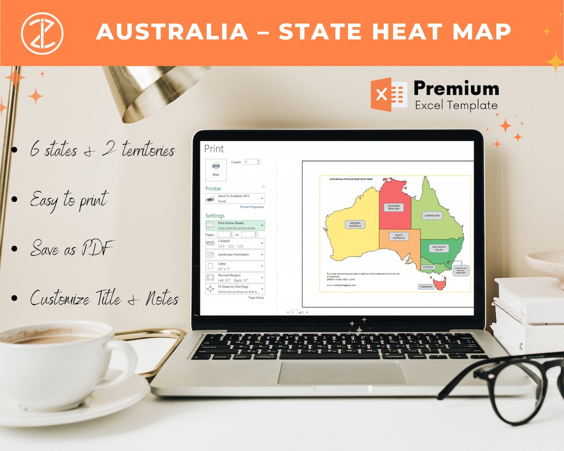 Australia State Heat Map Excel Template - Etsy