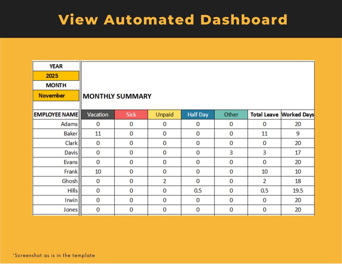 Employee Leave & Vacation Tracker 2025 - Google Sheets Template - Etsy