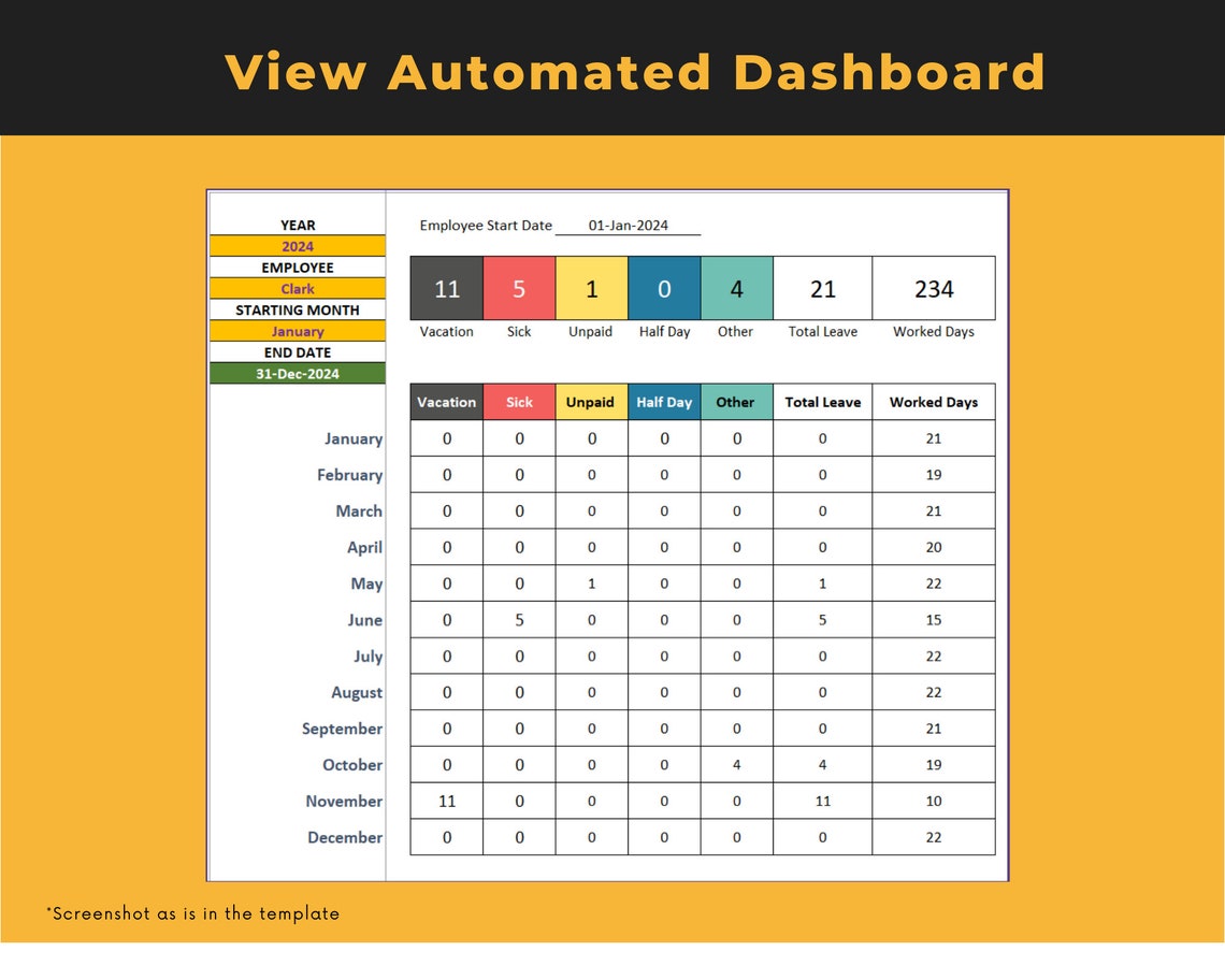 Leave & Vacation Tracker 2024 Excel Template - Etsy