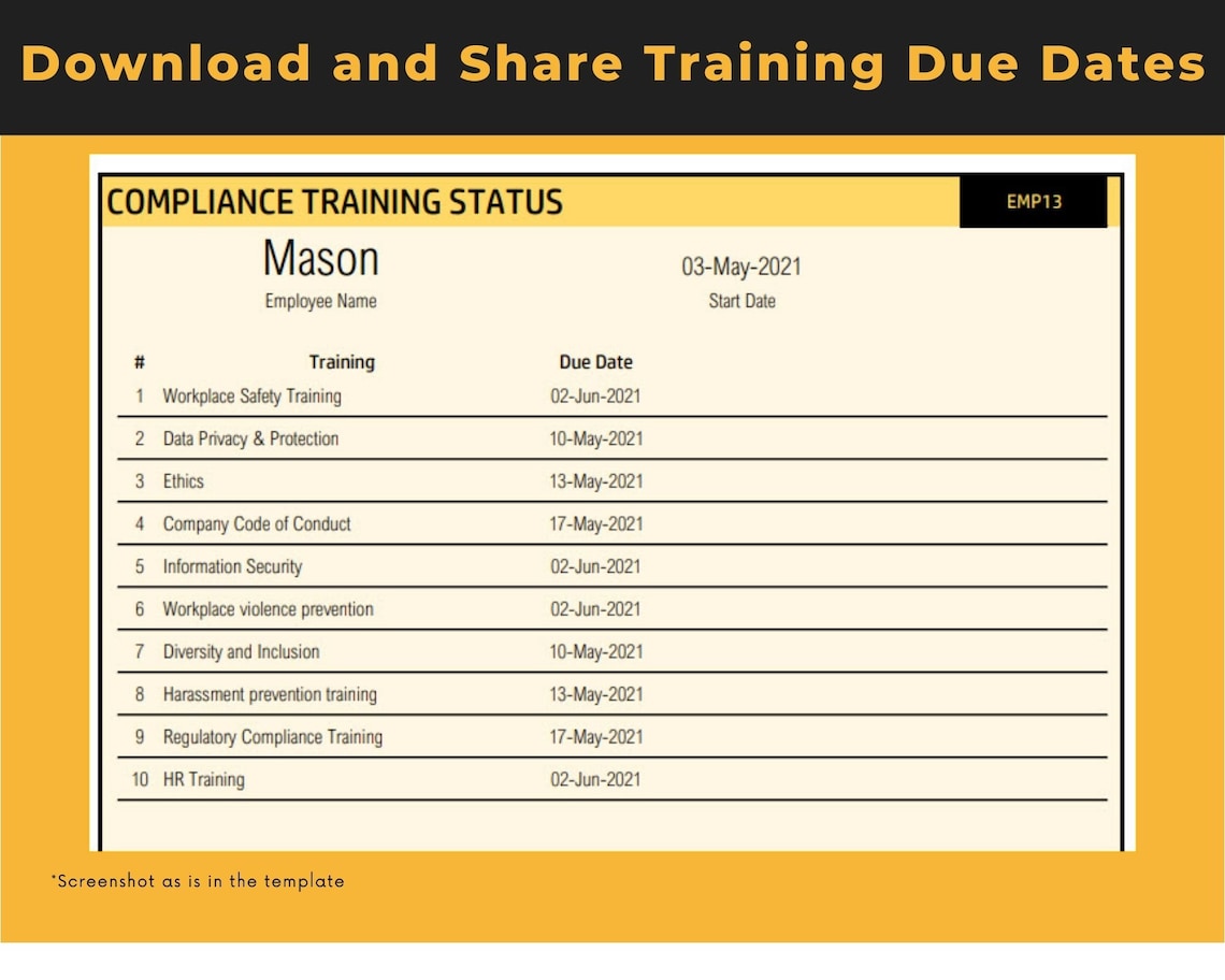 Compliance Training Dashboard Google Sheet Template - Etsy