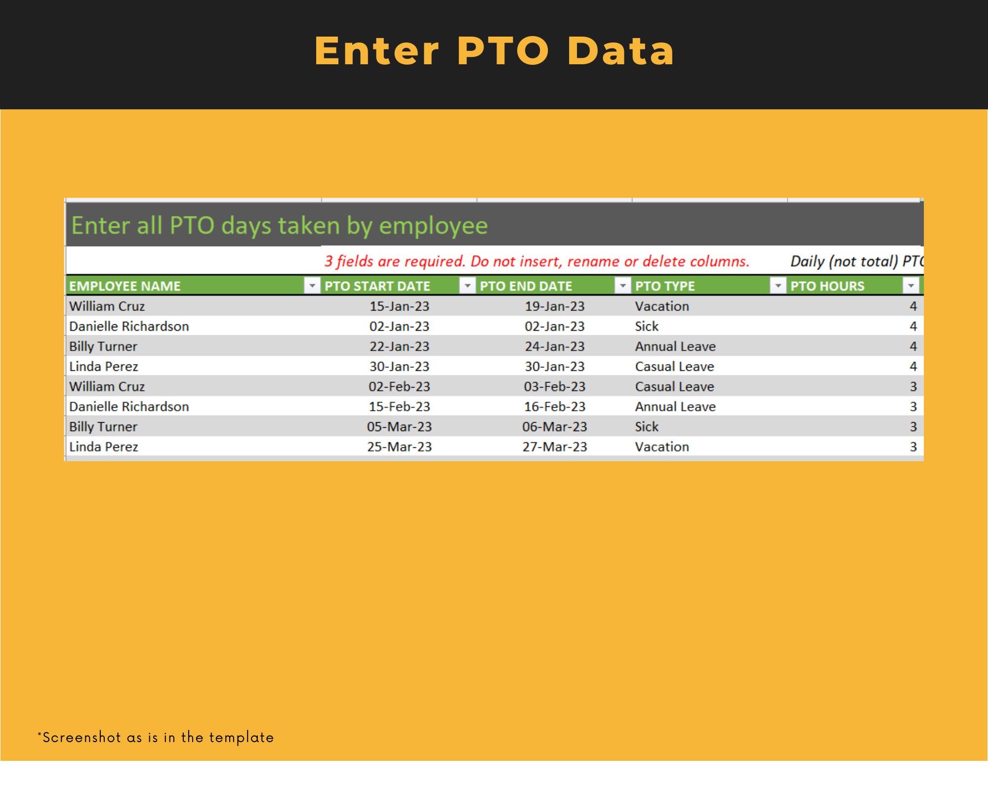 Small Business – Paid Time off Manager (hourly) – Excel Template ...