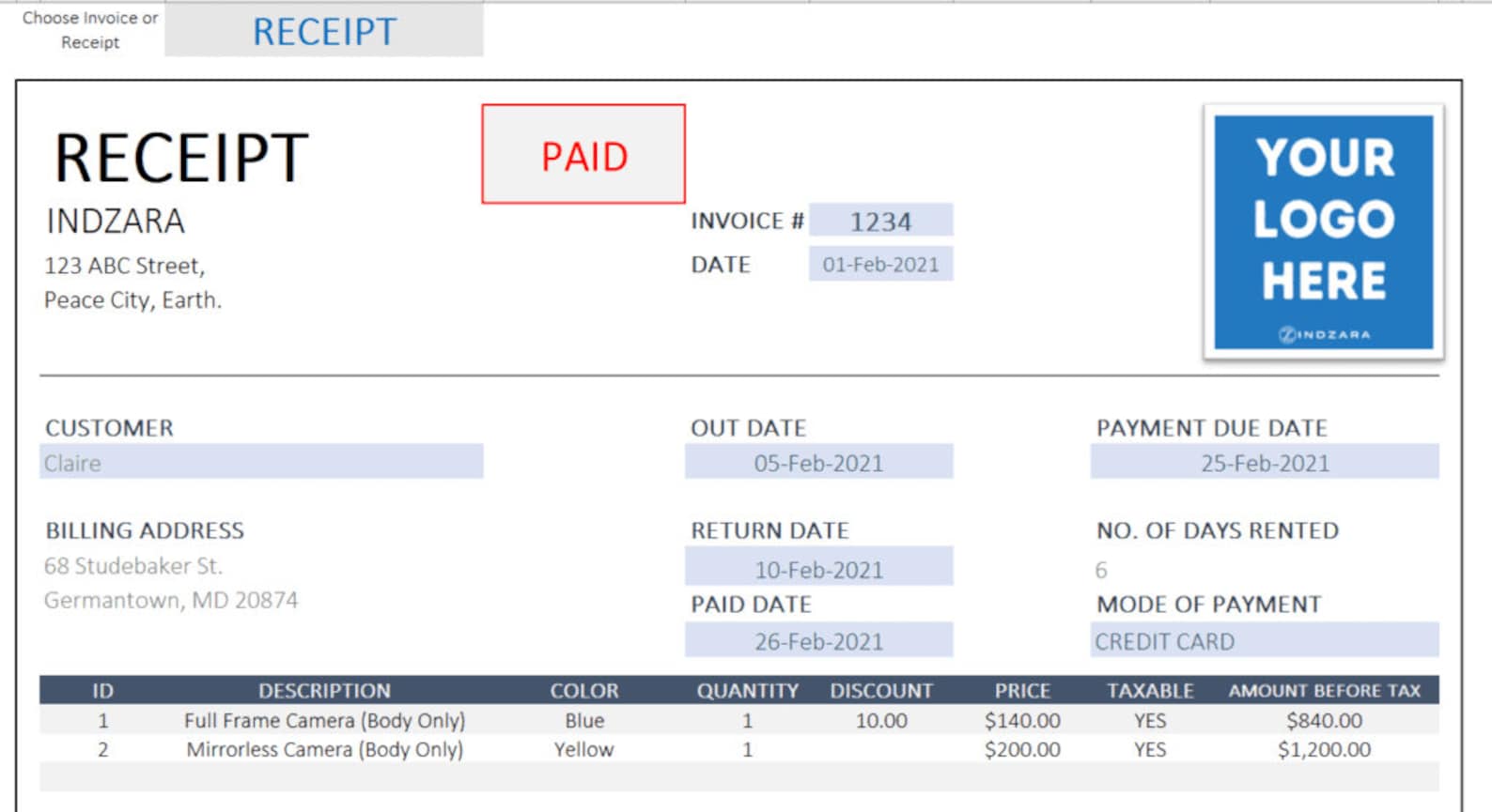 Asset Rental Invoice and Receipt - Etsy