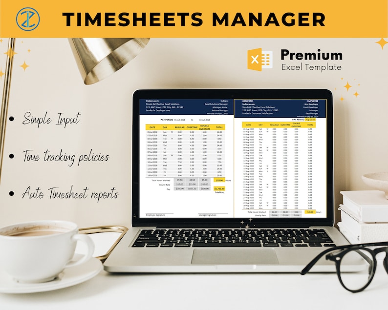 Timesheet Manager Excel Template - Etsy