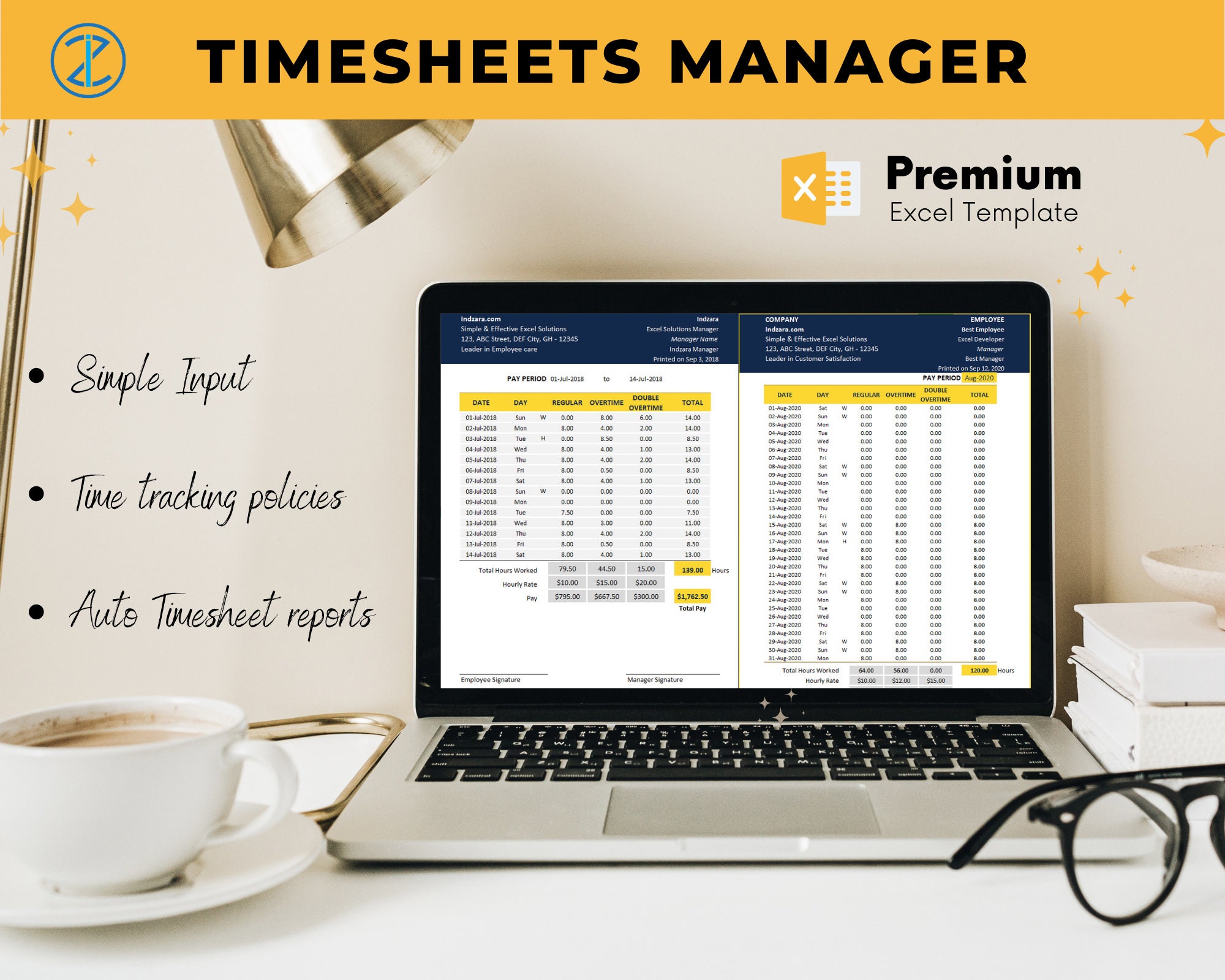 Timesheet Manager Excel Template - Etsy