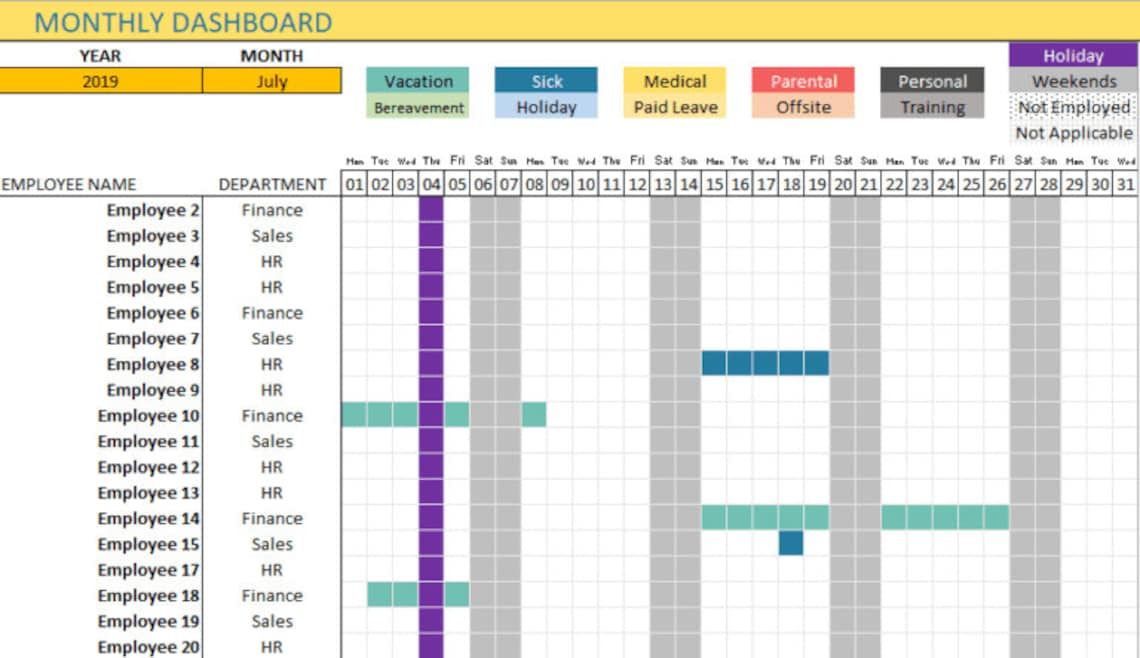 Employee Leave Manager | Employee Leave Excel | HR Excel Sheet ...