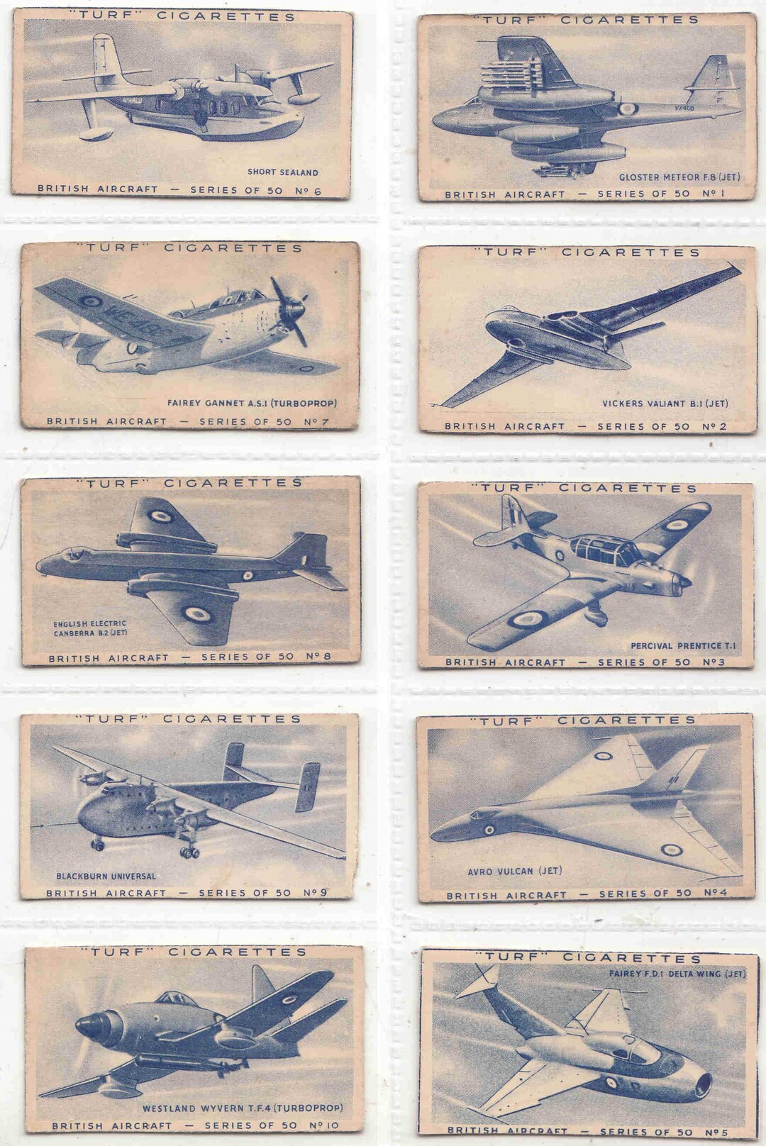 Vintage British Aircraft Cards: 1953 Carreras Turf Set - Etsy