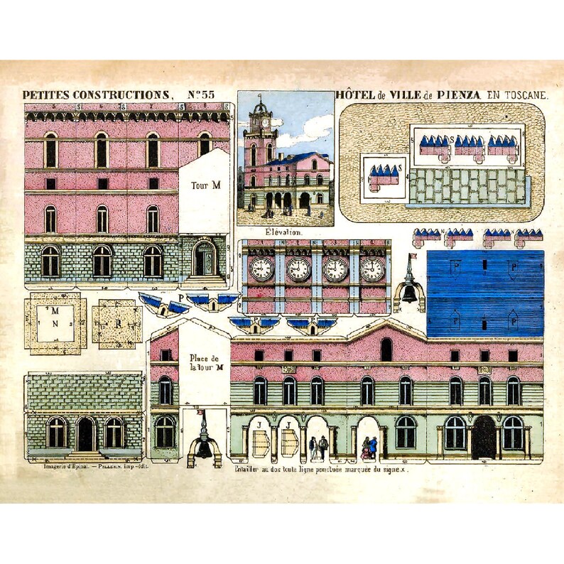 5x Vintage PAPER MODEL BUILDINGS - Printable Kit Sheets Scans - Print ...