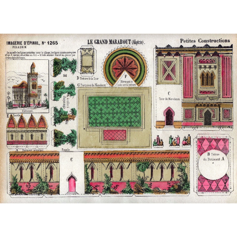5x Vintage PAPER MODEL BUILDINGS - Printable Kit Sheets Scans - Print ...