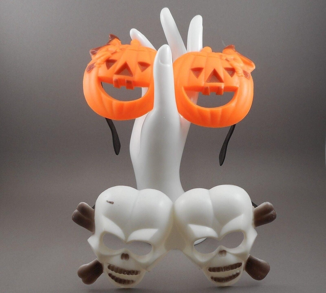 Pair of Vintage Halloween Theme Masks Plastic Eyeglasses Jack O ...