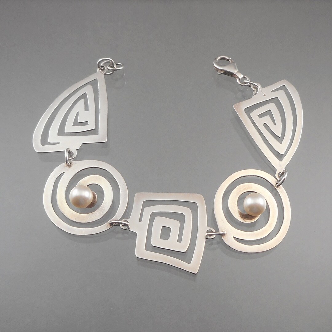 Vintage Modernist Design Artisan Bracelet - Handmade, Sterling Silver ...