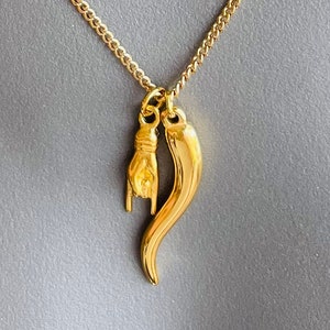 Men’s Stainless Steel Gold Mono Cornuto Pendant Necklace Hand Horn Men ...