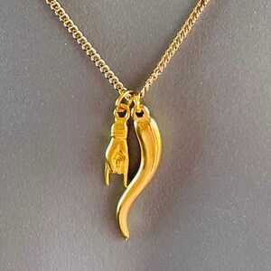 Men’s Stainless Steel Gold Mono Cornuto Pendant Necklace Hand Horn Men ...