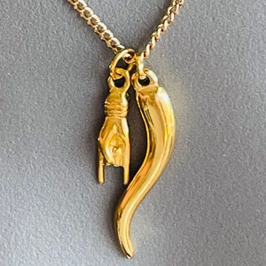 Men’s Stainless Steel Gold Mono Cornuto Pendant Necklace Hand Horn Men ...