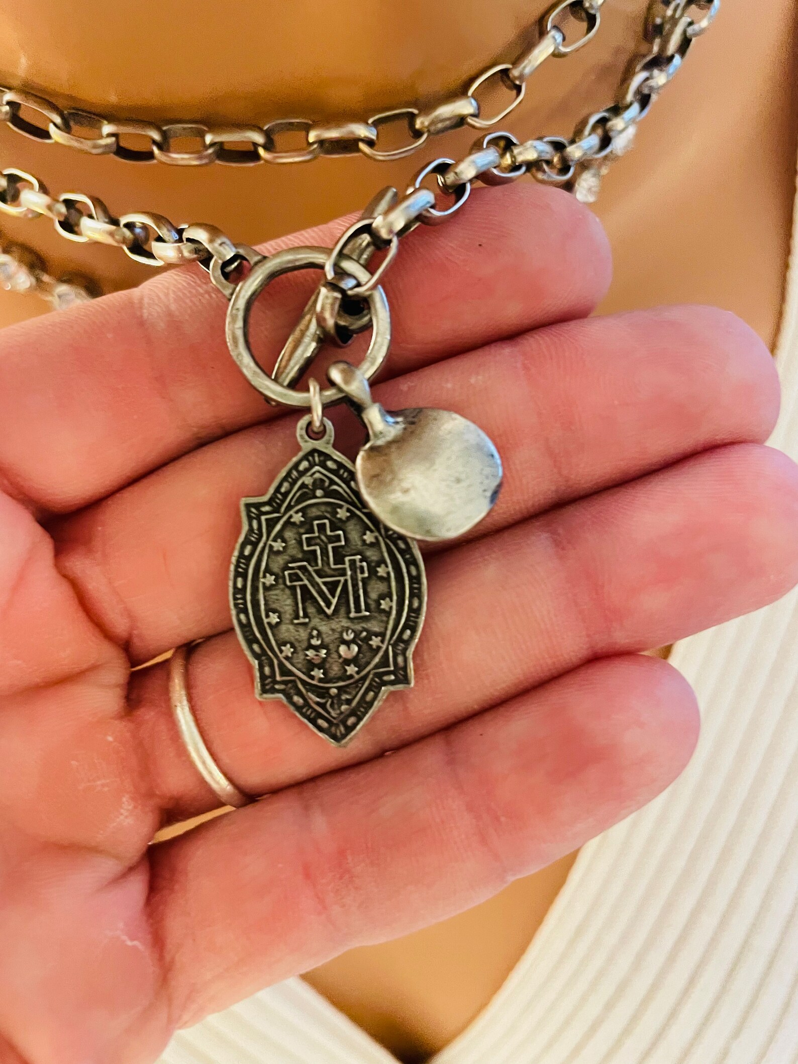 Antique Silver Miraculous Mary Necklace SET, CZ Choker - Etsy
