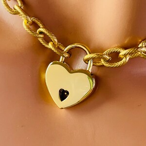 Stainless Steel Heart Padlock Choker Gold Silver Thick Texture Chain ...