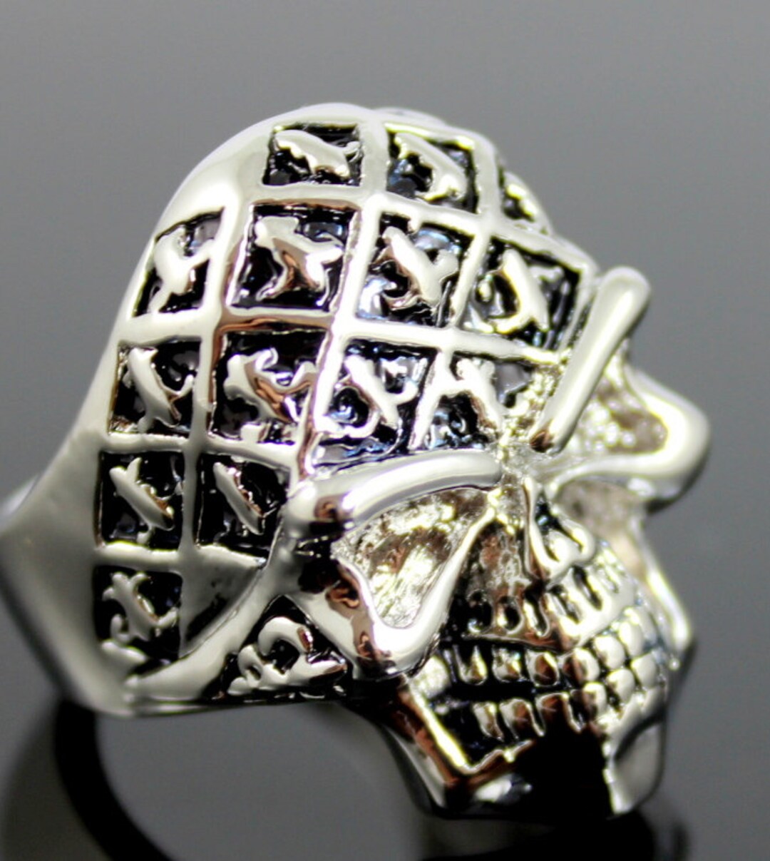 Skull Ring Men High Quality White Gold Filled Fleur De Lys Skulls ...